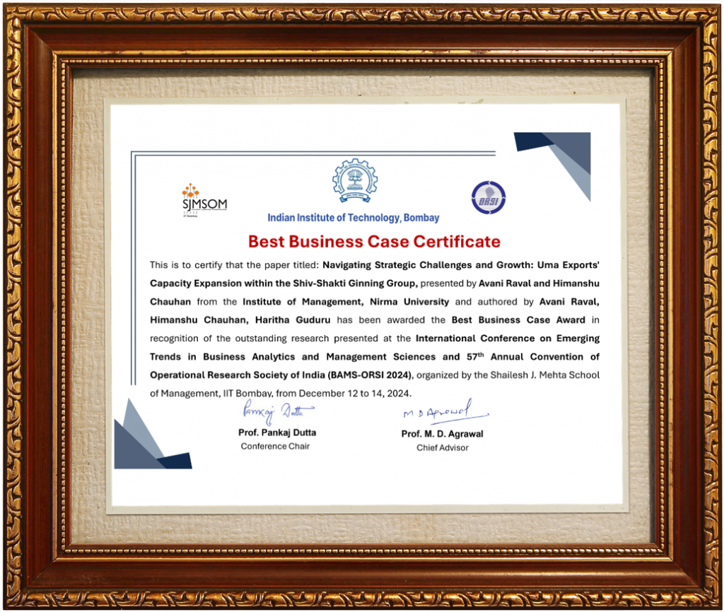 Best Business Case Award at BAMS-ORSI 2024, IIT Bombay - Institute of ...